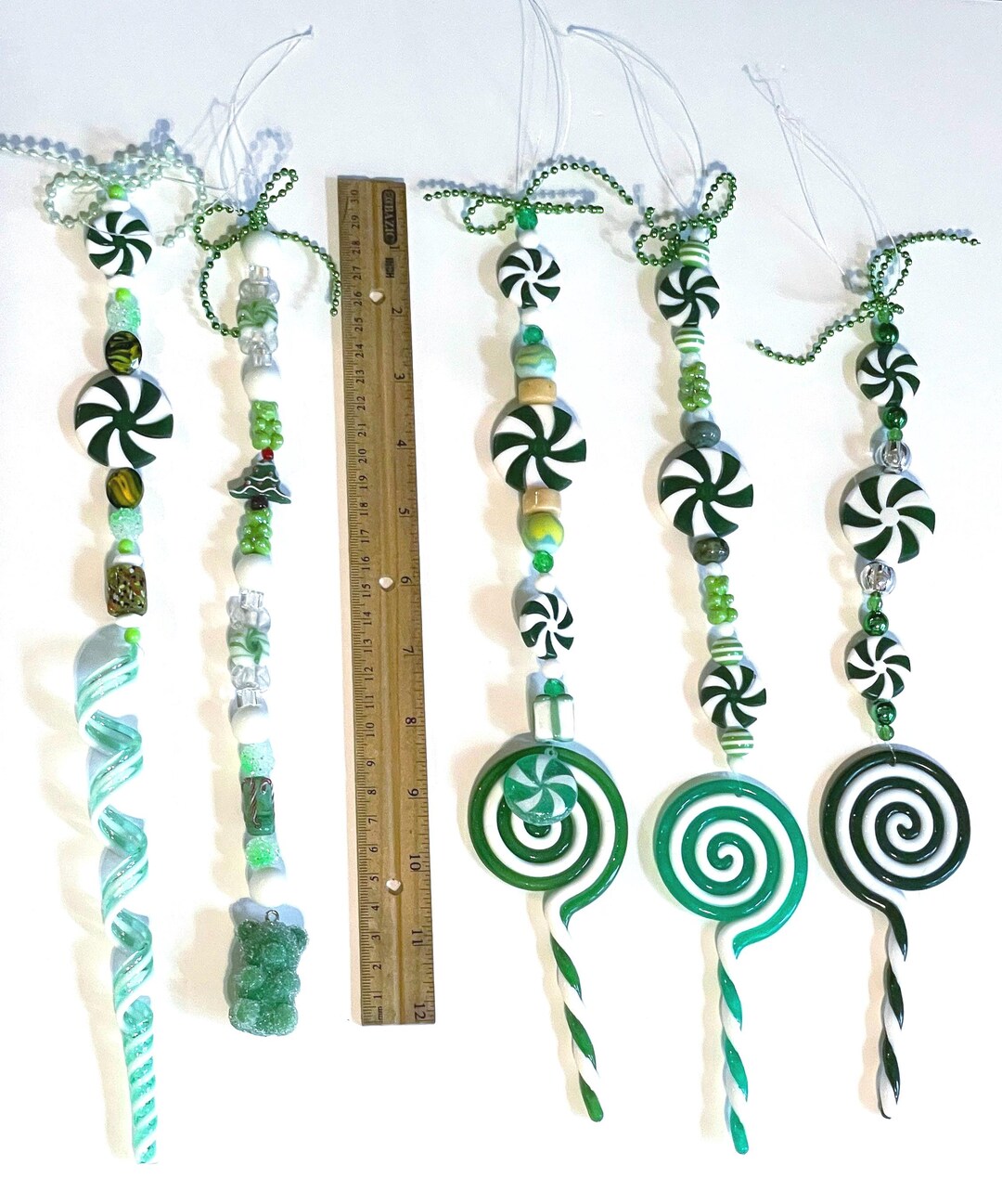 Green and White Beaded Vertical Garland Candy Christmas Tree Ornaments ...