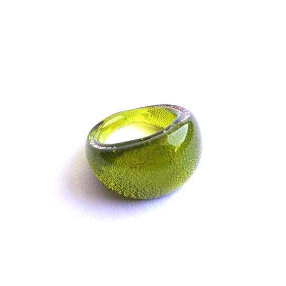 Green Chunky Glass Ring Etsy