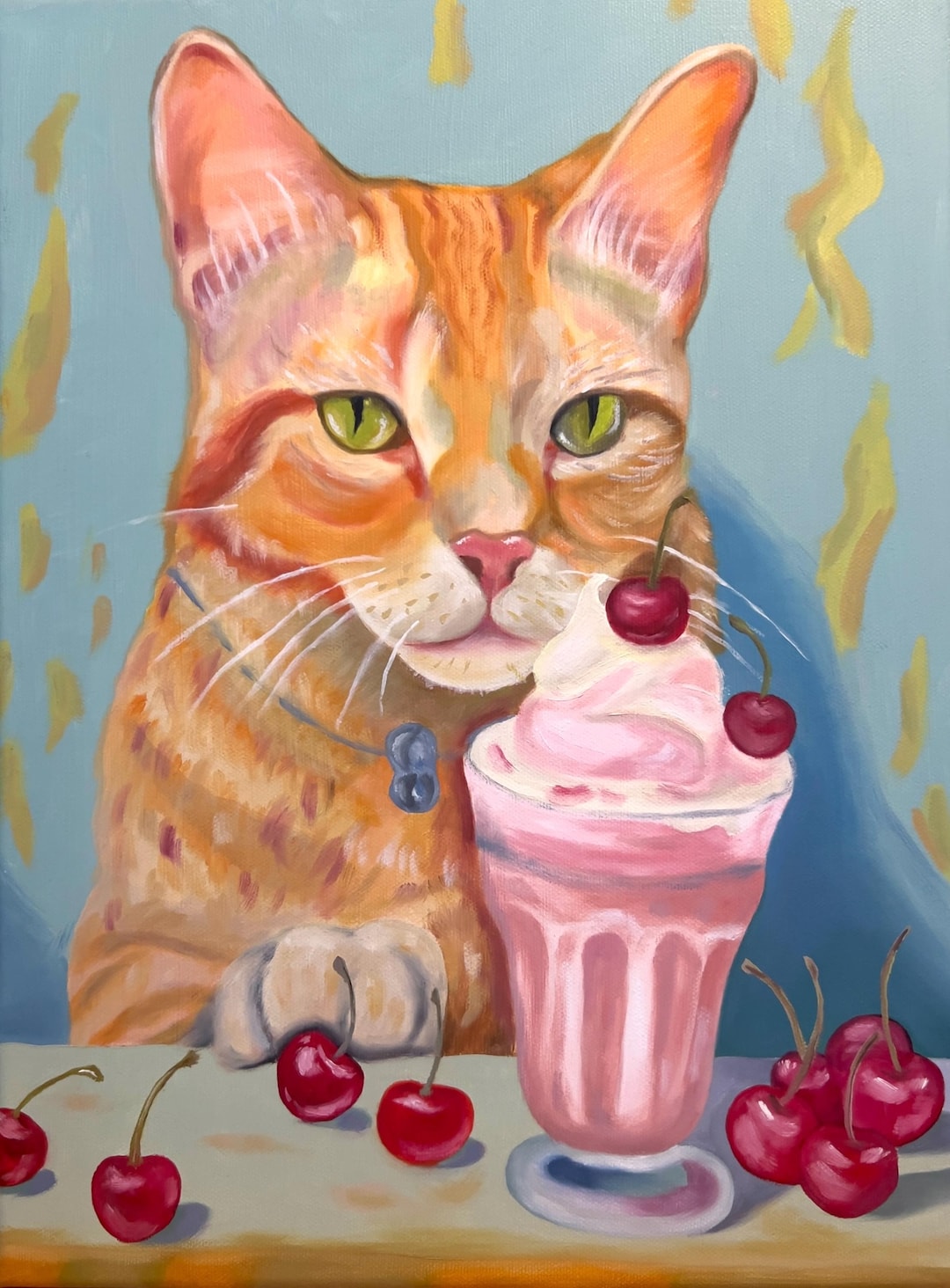 Sundae Cat 12"x16" Oil Painting on Canvas | Original Painting - Etsy
