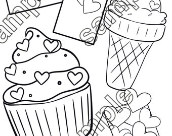 Valentine Cupcakes Valentine Adult Coloring Page Valentine's Day ...