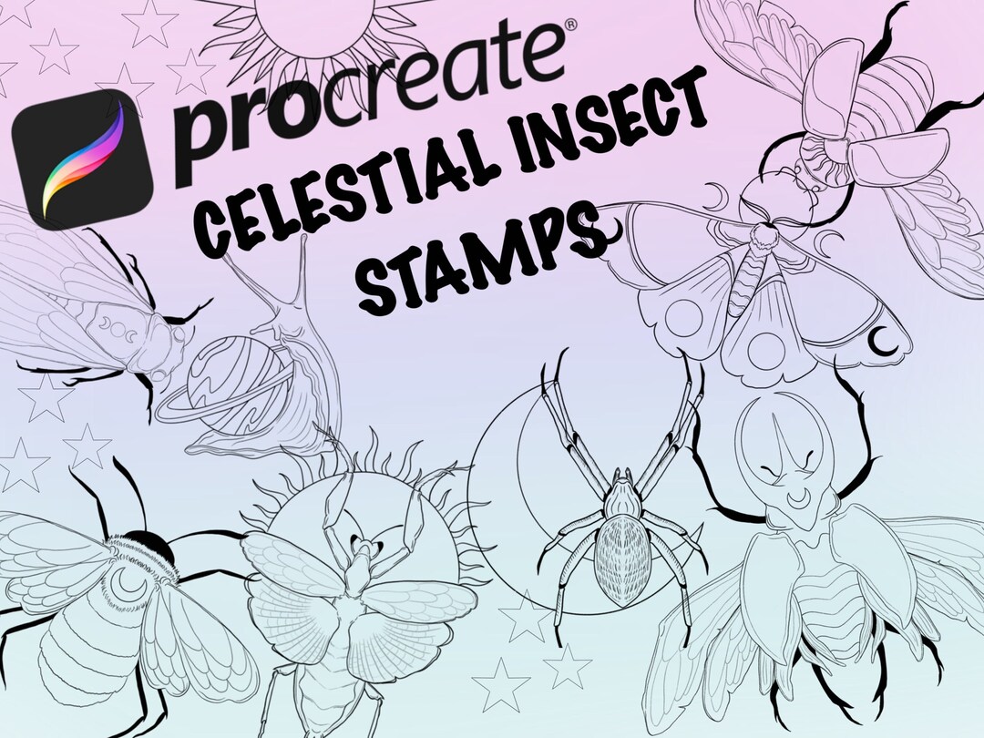 Set of 14 Procreate Celestial Insects Stamp Brushes | Digital Stickers ...