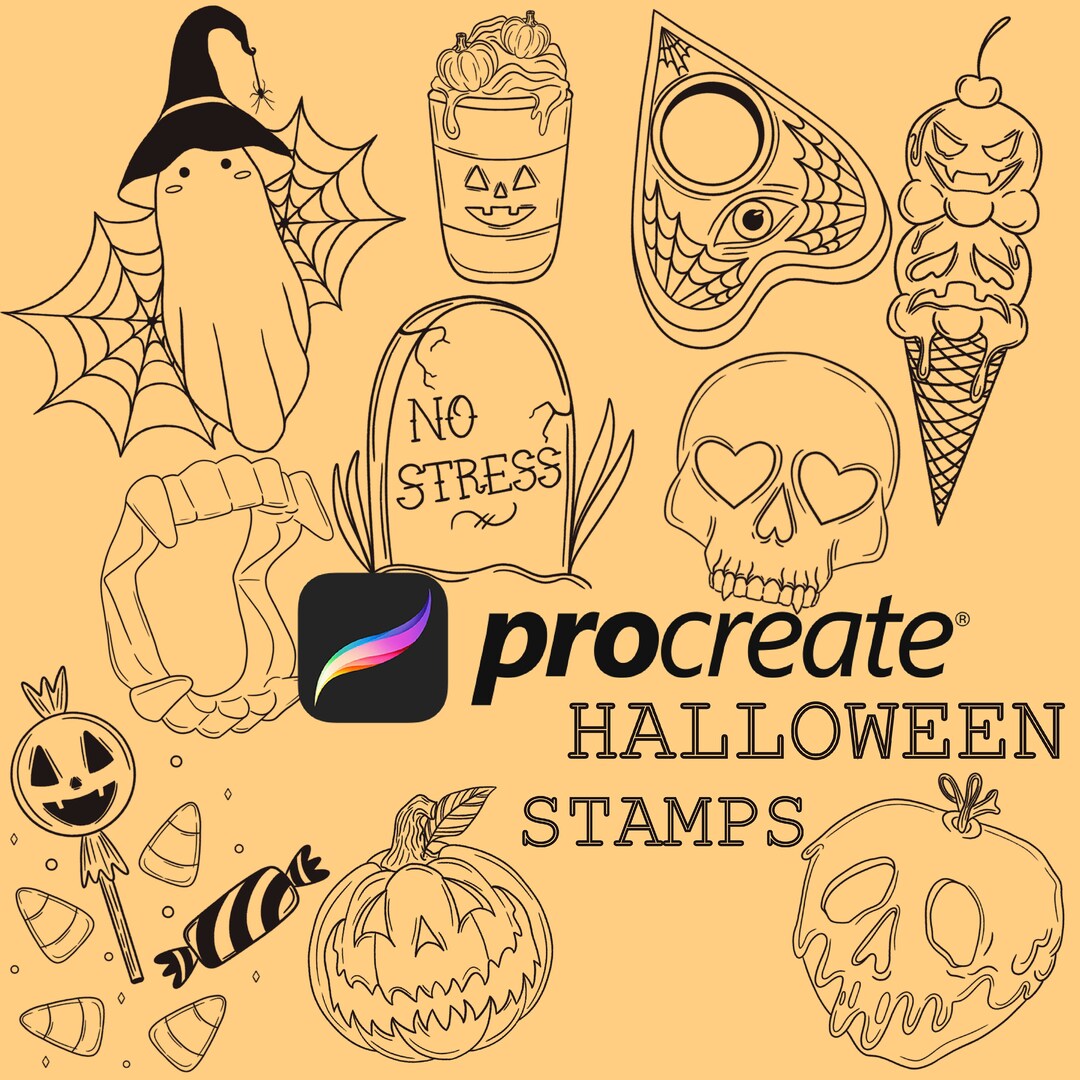 Set of 10 Procreate Halloween Theme Stamp Brushes | Digital Stickers ...