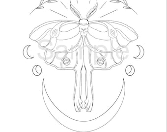 Luna Moth and Peonies Coloring Page | Etsy
