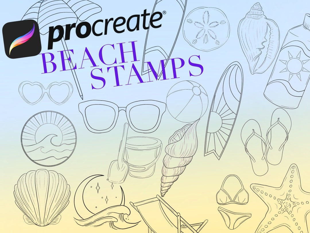 Set of 18 Procreate Beachy Stamp Brushes | Digital Stickers | Digital ...