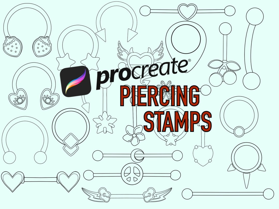 Set of 25 Procreate Piercing Stamp Brushes | Digital Stickers | Digital ...