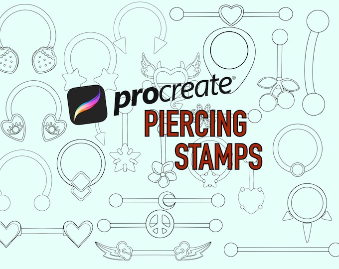 Set of 25 Procreate Piercing Stamp Brushes | Digital Stickers | Digital ...
