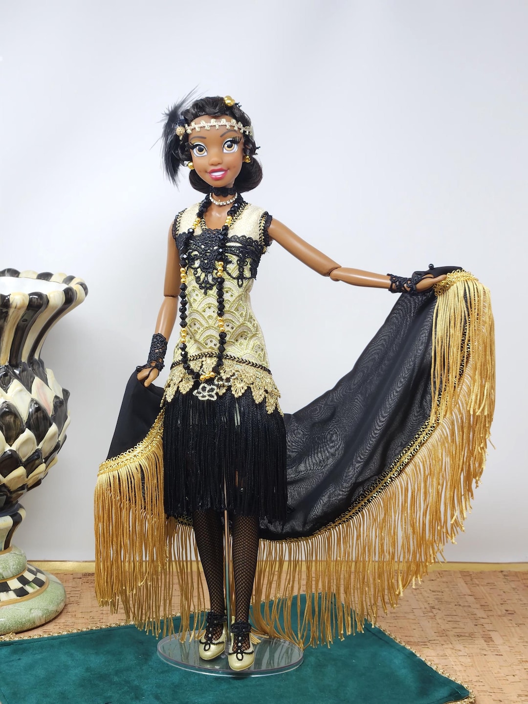 OOAK Tiana Doll: 1920s Flapper Style, Gold Fringe Ensemble - Etsy