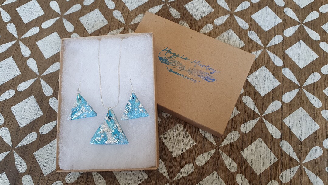 Blue-muda Triangle Sea Inspired Necklace and Earrings Jewellery Gift ...