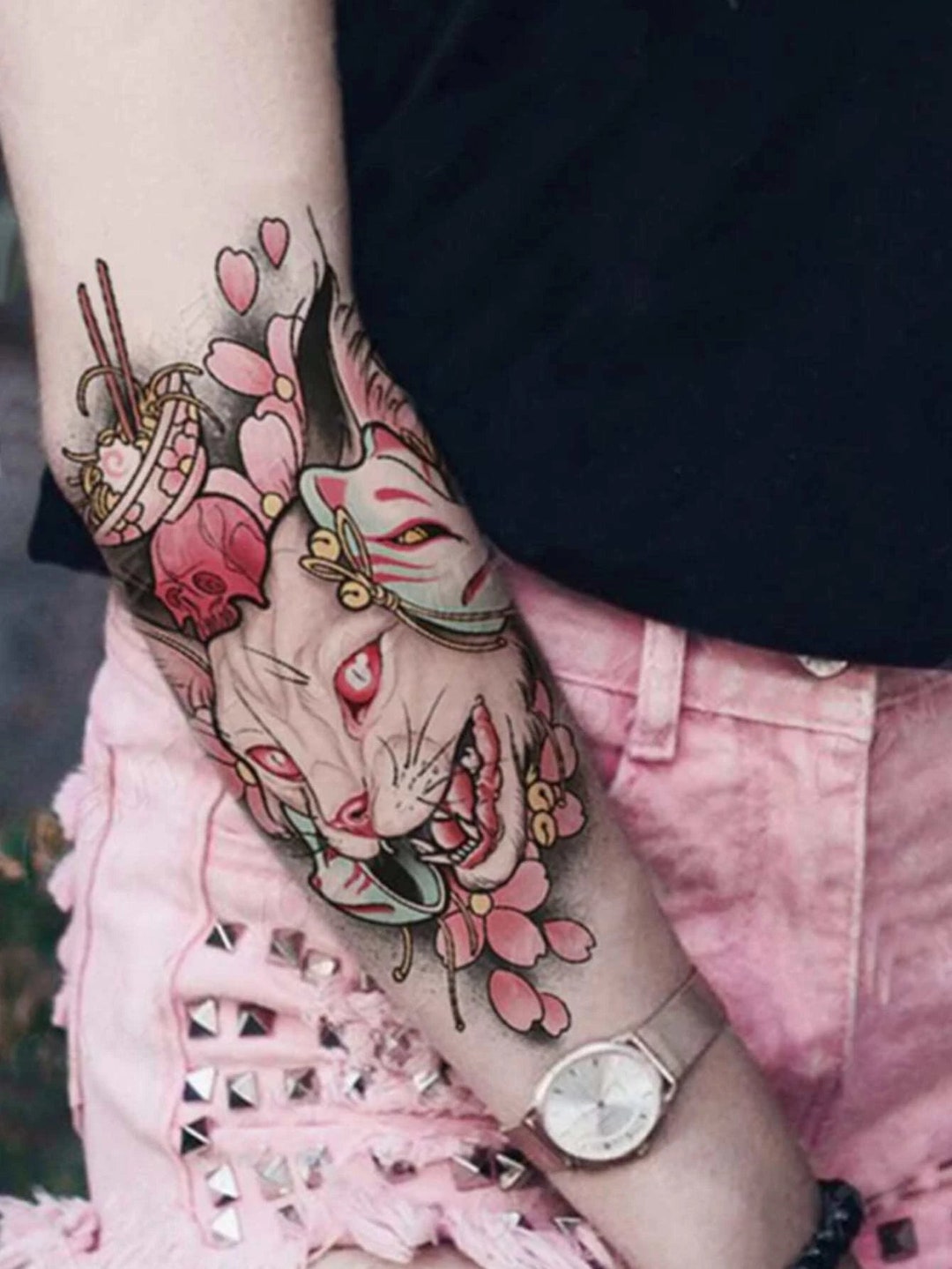 Large Sphynx Cat Tattoo for Arm Kitsune Mask Tattoo Meaning - Etsy