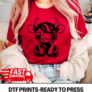 Highland Cow DTF Print Ready to Press Shaggy Cow Screen Print Farm Cow ...