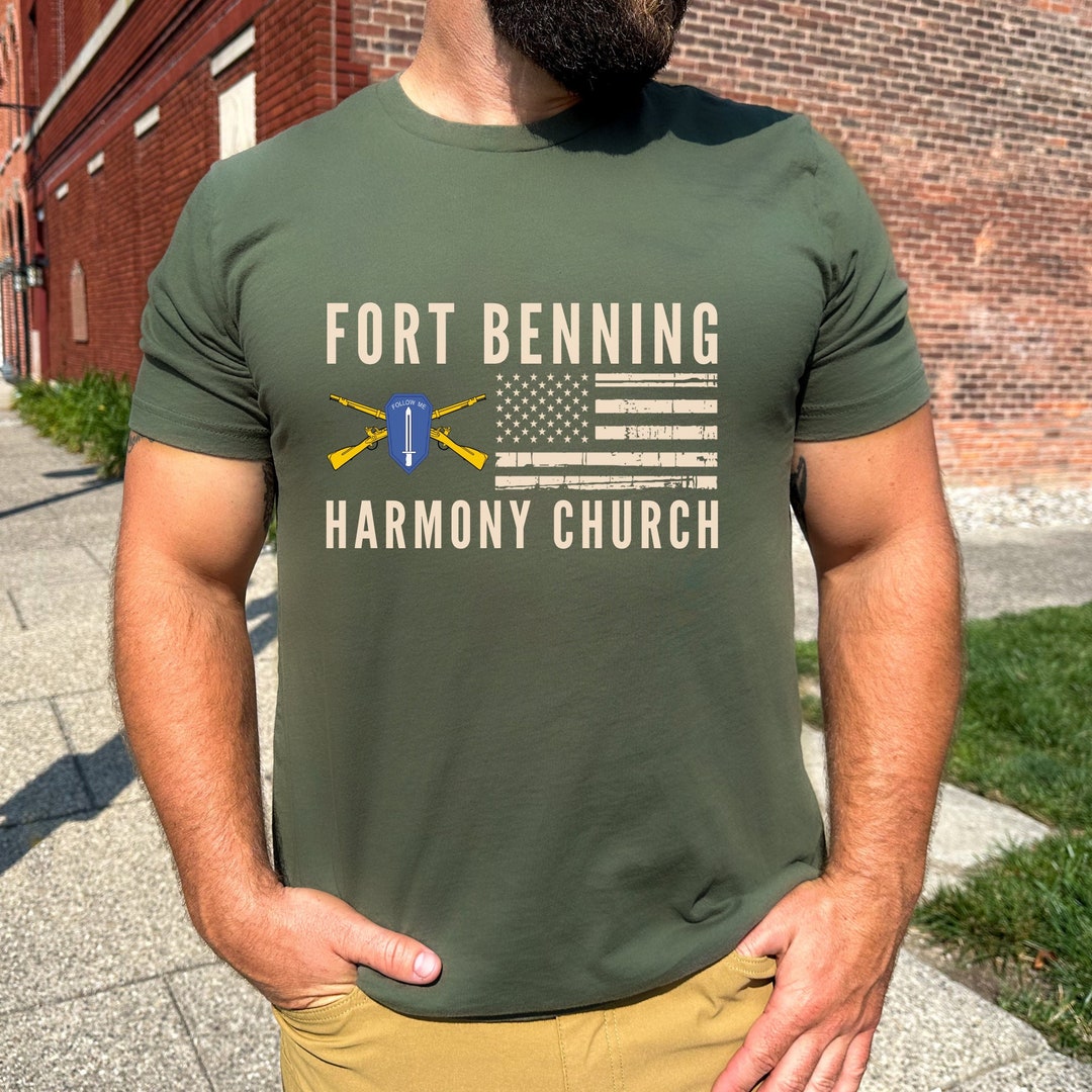 Fort Benning Harmony Church Shirt With American Flag Army Cross Rifle ...
