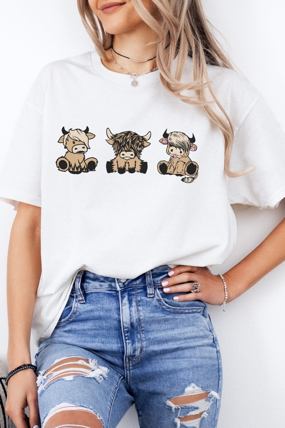 Highland Cow T-shirt Cute Cow Shirt Western Style Clothing Animal Lover ...