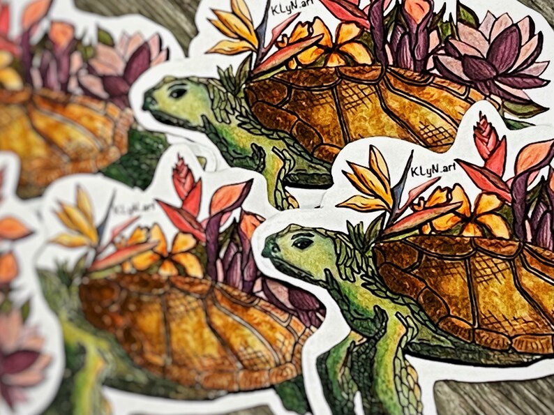 Small Hawaiian Watercolor Turtle Sticker Laptop Decal - Etsy