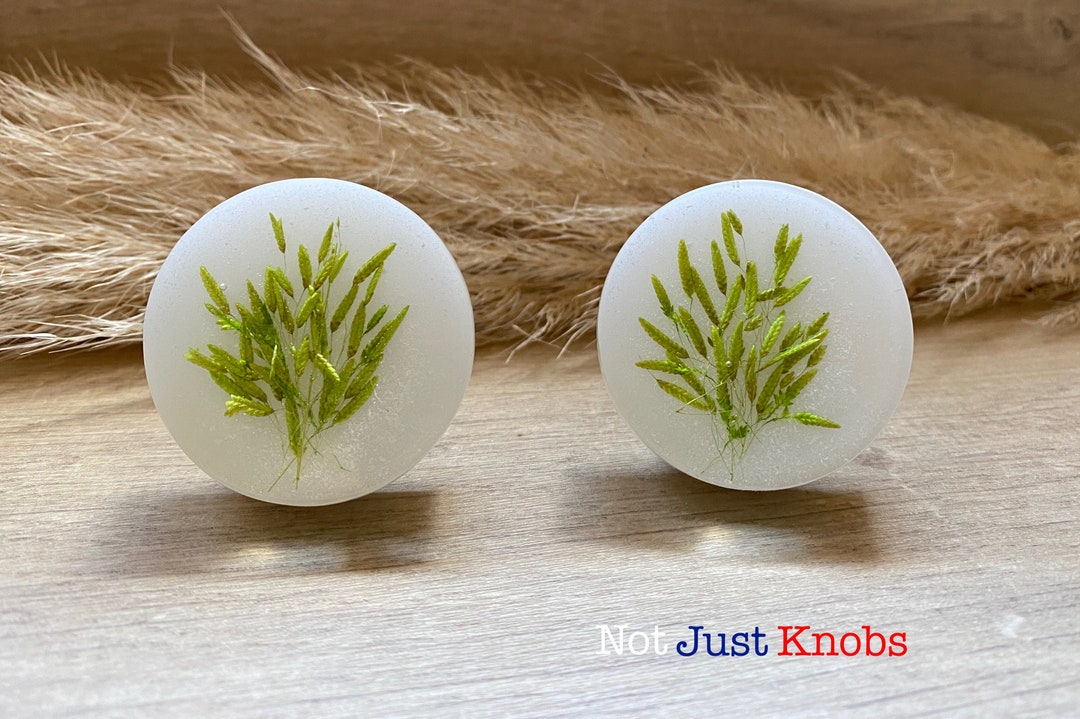 Drawer Knobs Pair, Made With Natural Dried Grasses, for Boho, Scandi ...