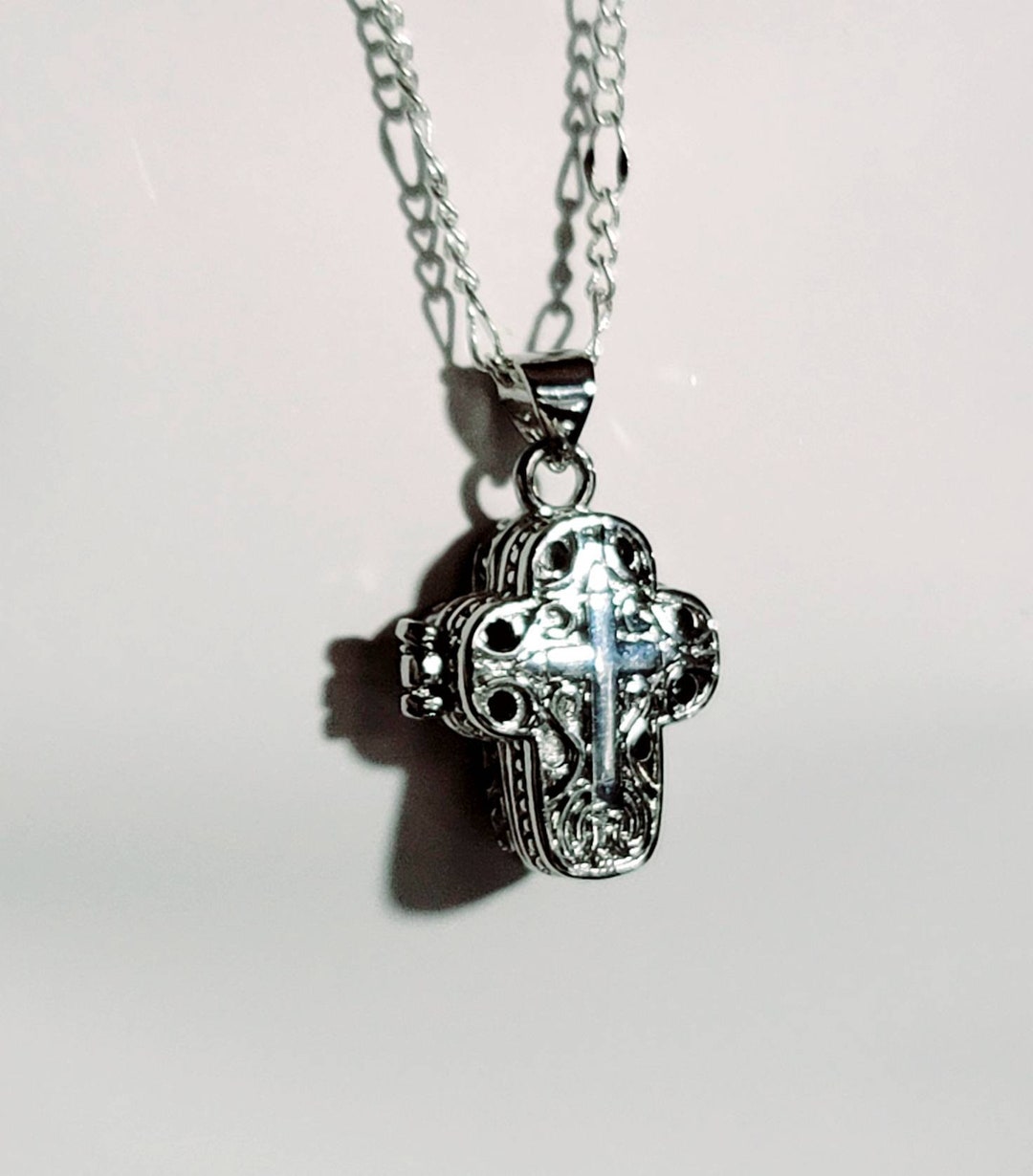 Silver Cross Locket Necklace - Etsy