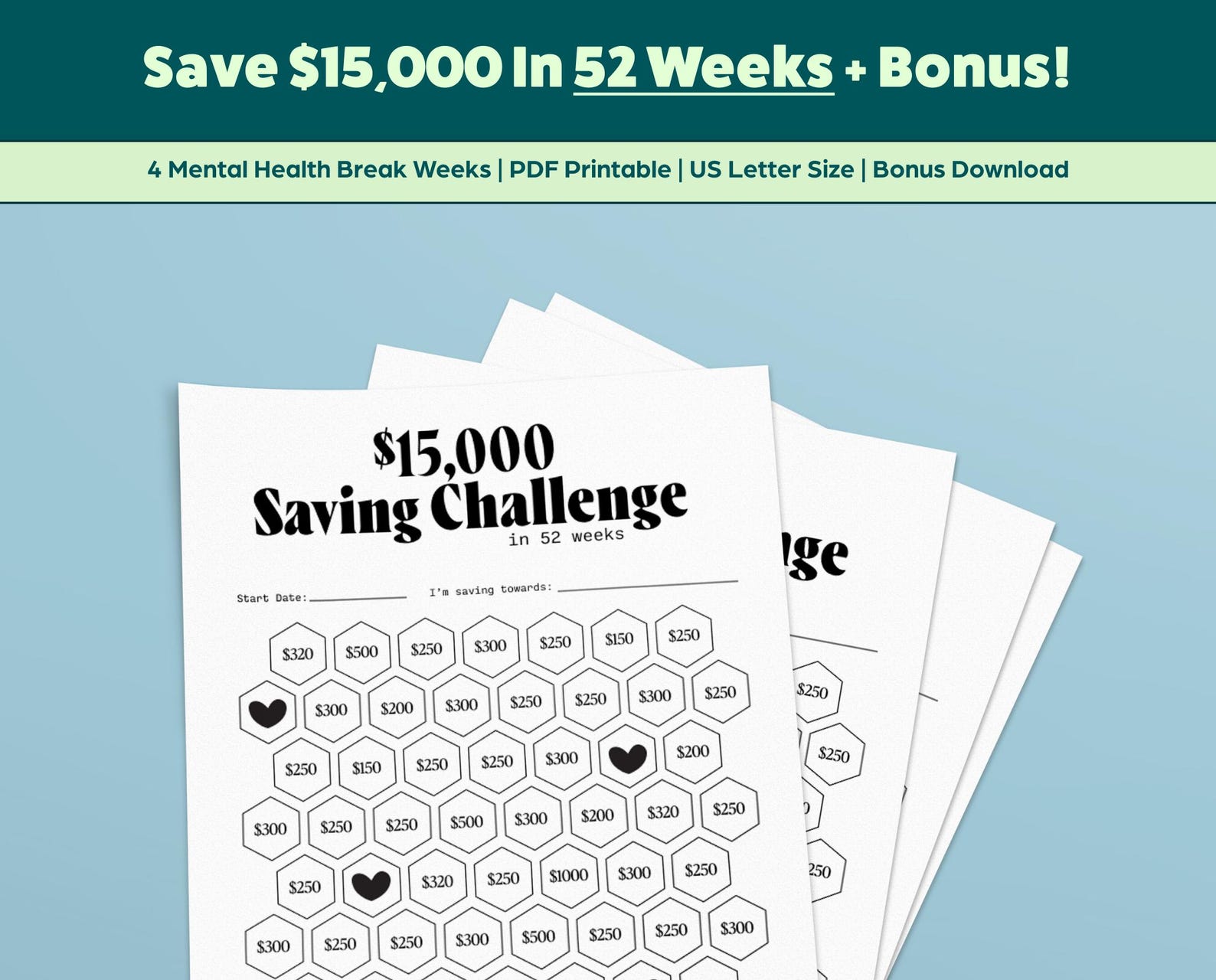 15K Savings Challenge in a Year, 12 Month Savings Challenge, 15k Saving ...