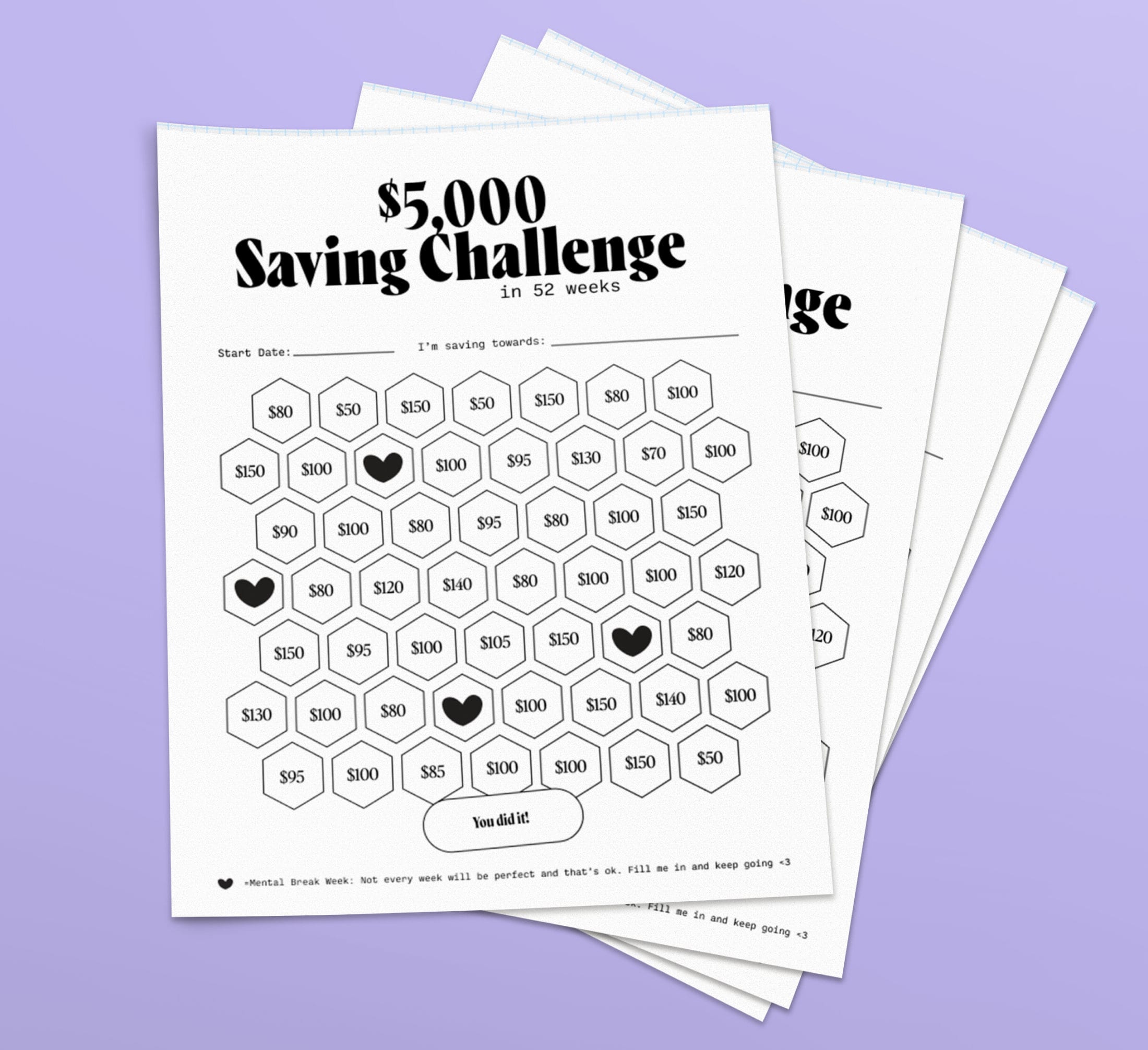 5K Savings Challenge in a Year, 5000 Savings Challenge in 52 Weeks, 12 ...