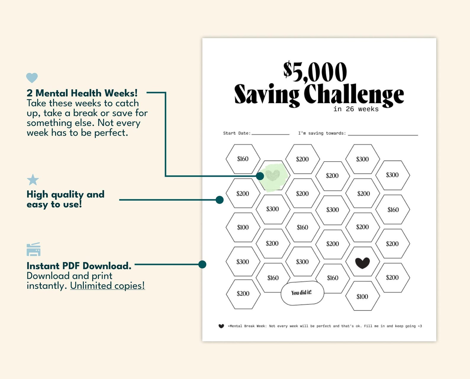 5K Savings Challenge in a 6 Months, 5000 Savings Challenge in 26 Weeks ...