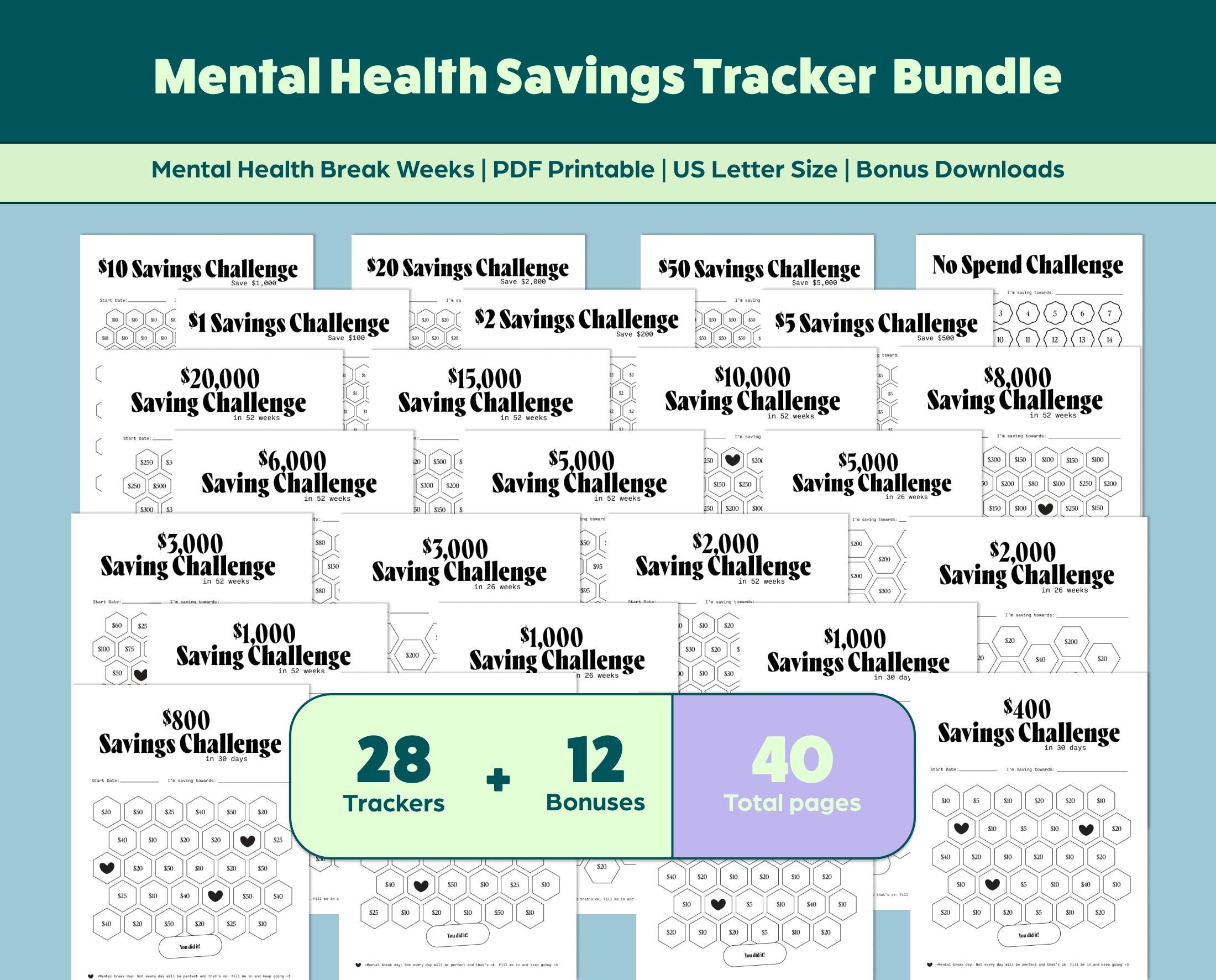 Savings Challenge, Money Tracker Printables, Savings Tracker Bundle ...