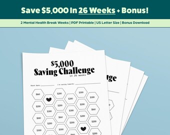 5K Savings Challenge in a Year, 5000 Savings Challenge in 52 Weeks, 12 ...