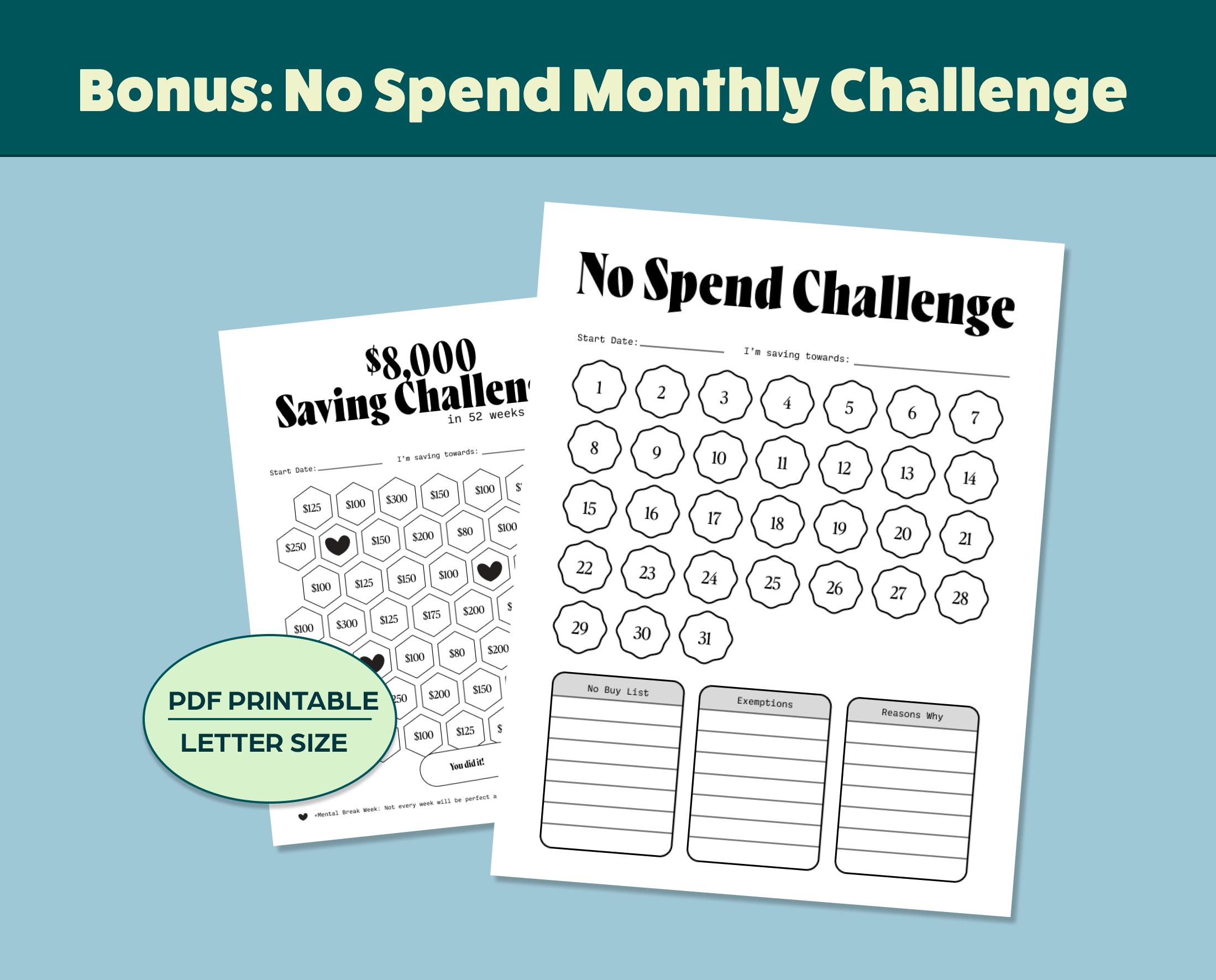 8K Savings Challenge in a Year, 8000 Savings Challenge in 52 Weeks, 12 ...