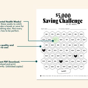 5K Savings Challenge in a Year, 5000 Savings Challenge in 52 Weeks, 12 ...