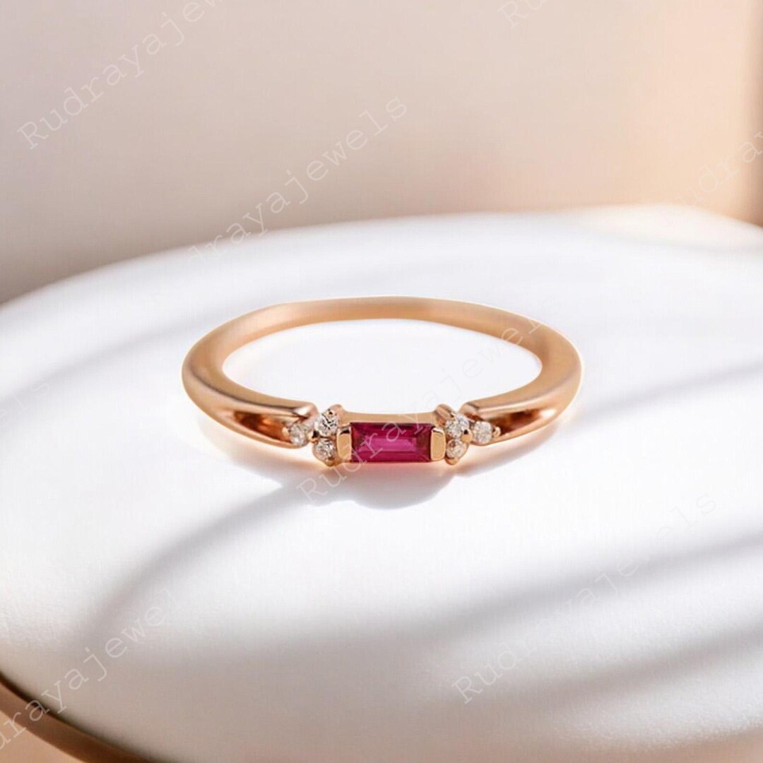 Ruby Dainty Baguette Stacking Ring, Gold Minimalist Ring, Simple Ruby Ring, Sterling Silver Ring ...