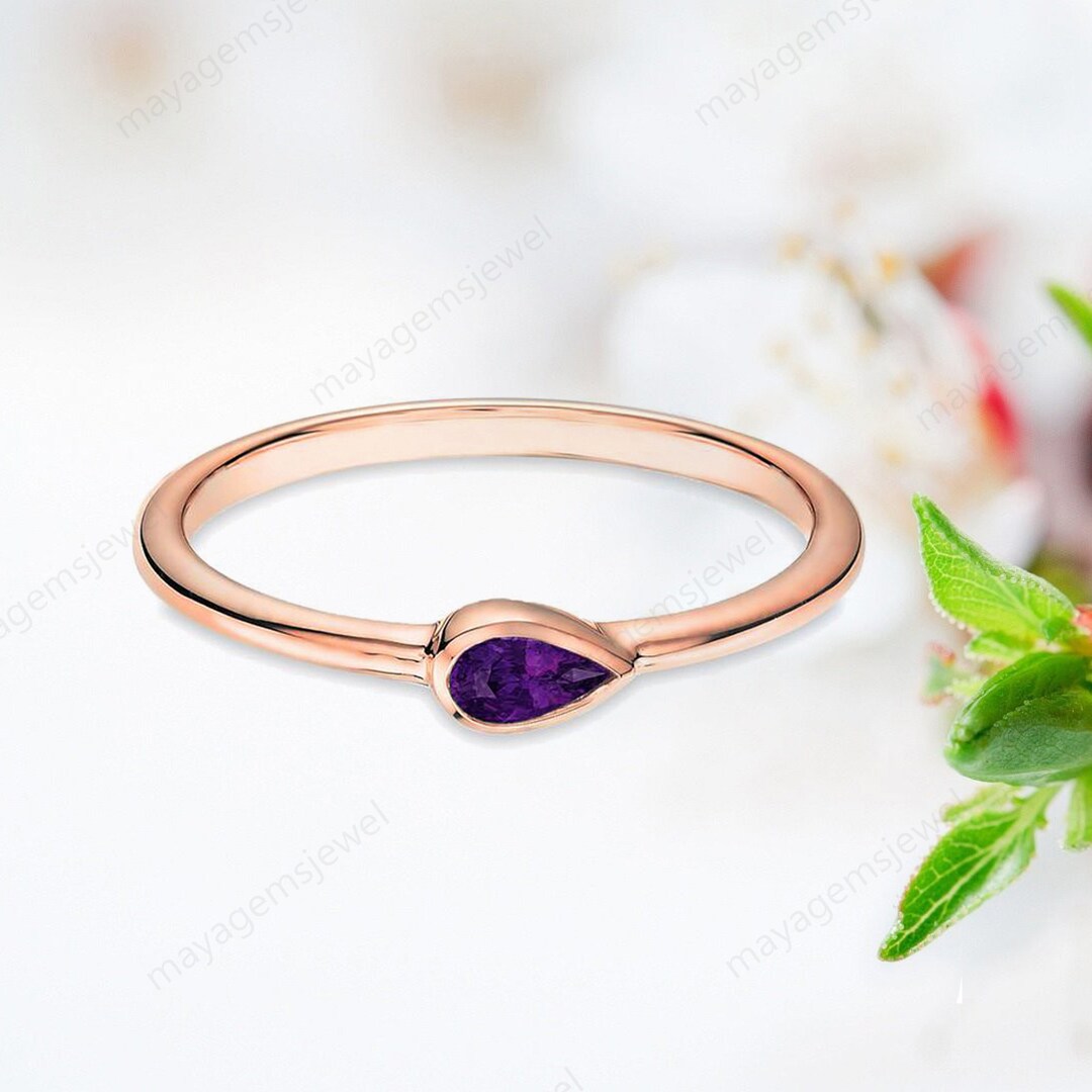 Pear Shaped Amethyst Engagement Ring/ Antique Bezel Set Anniversary ...
