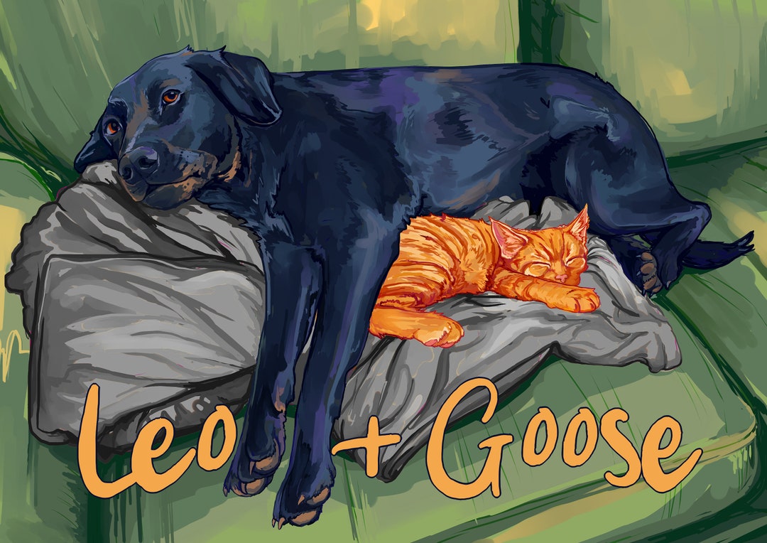 2 Pets Full Body: Custom Digital Pet Portrait - Etsy