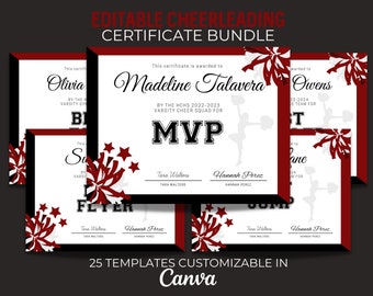 Cheerleading Award Certificate Editable Canva Template - Etsy