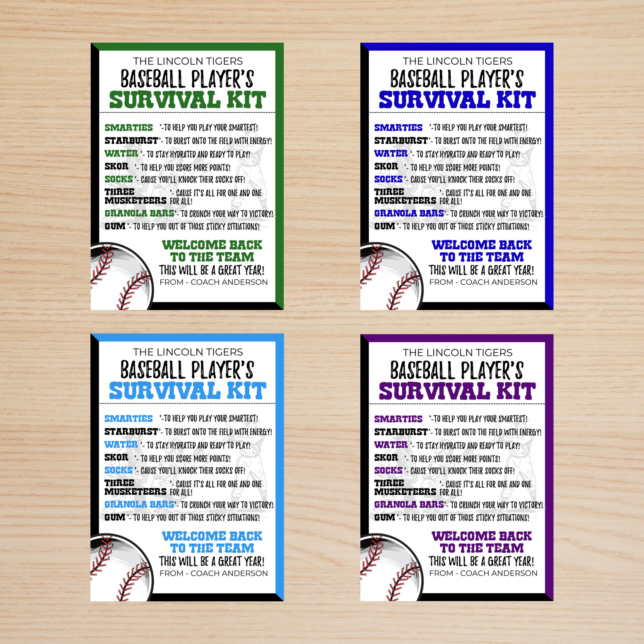 Baseball Survival Kit Team Survival Kit Printable Editable - Etsy
