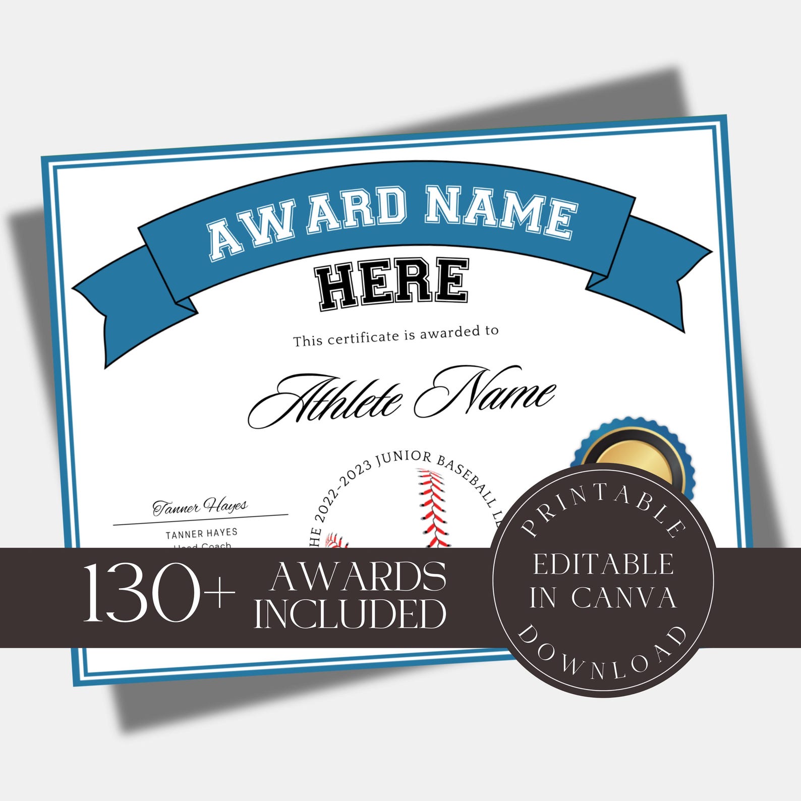 Personalized Baseball Award Certificates Editable Team Awards (canva ...