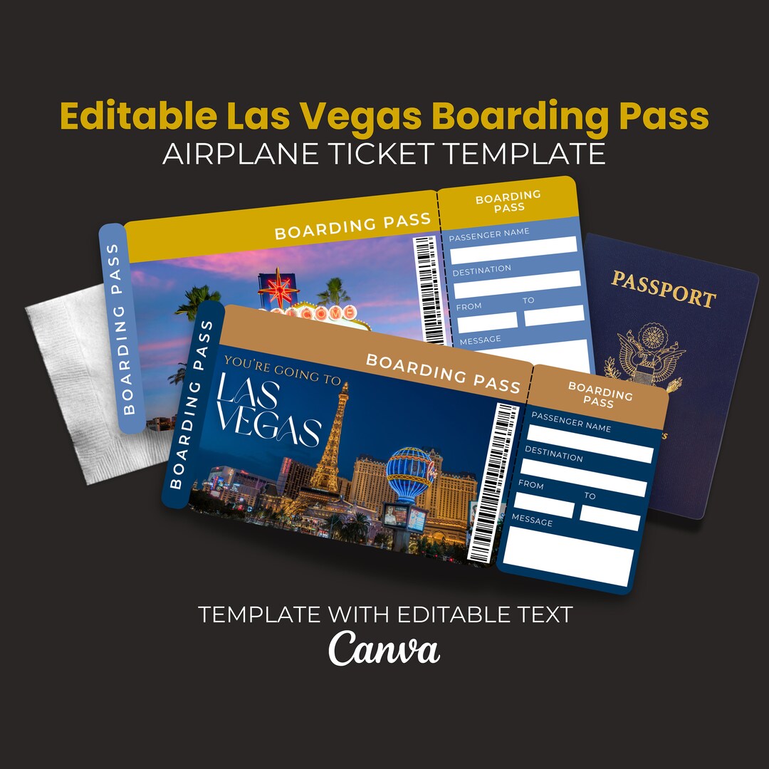 Las Vegas Boarding Pass Template, Surprise Vacation Ticket, Vegas Trip ...