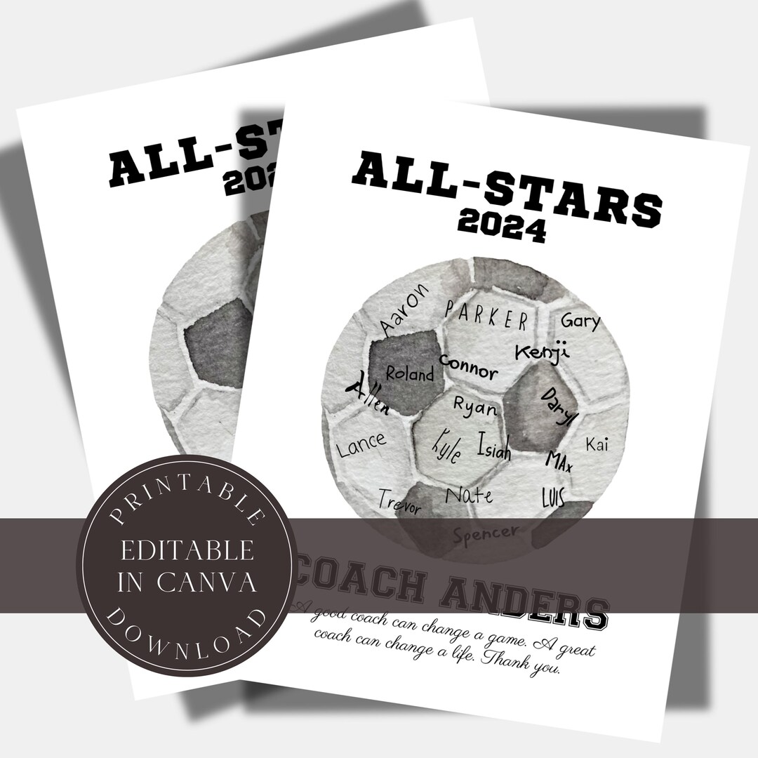 Editable Soccer Team Appreciation Gift for Coach, Thank You Award, Team ...