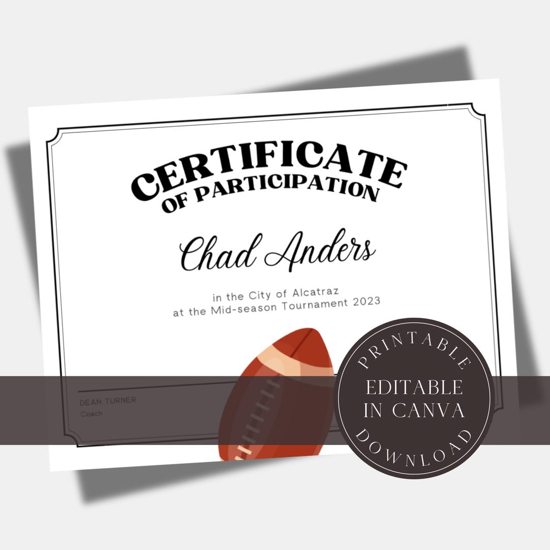 Editable Football Award Certificate Printable Canva Template - Etsy