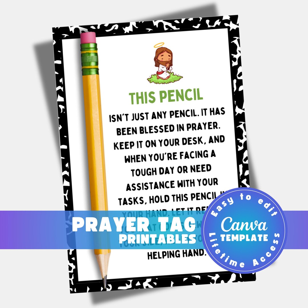 Editable Pencil Prayer Tag Sunday School Blessing Cards (canva Template ...