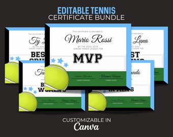Tennis Award Certificate Editable Canva Template Printable - Etsy
