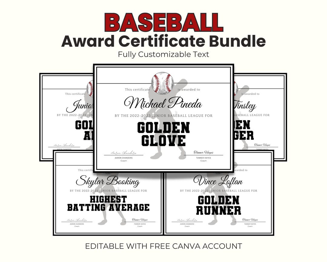 Editable Baseball Awards Printable, Baseball Team Certificate Bundle ...