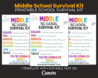 Middle School Survival Kit Gift Tag, Gift for Teachers Staff Students ...