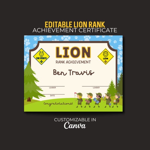 Cub Scouts Rank Achievement Award Printable for Kids Edit to - Etsy