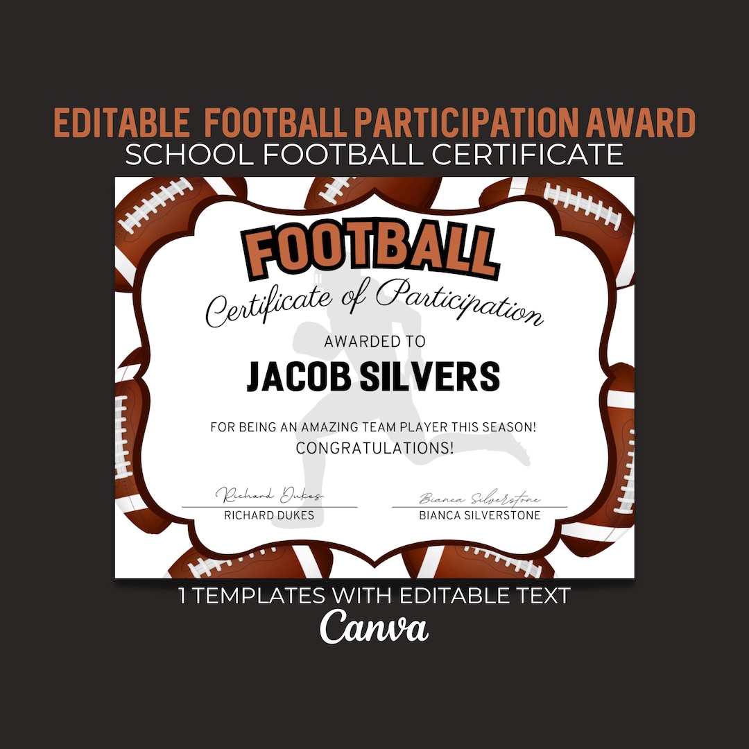 End of Season Football Awards Editable Certificate Printable - Etsy
