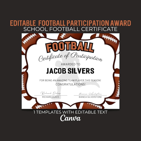 Football Awards Certificate Template - Etsy