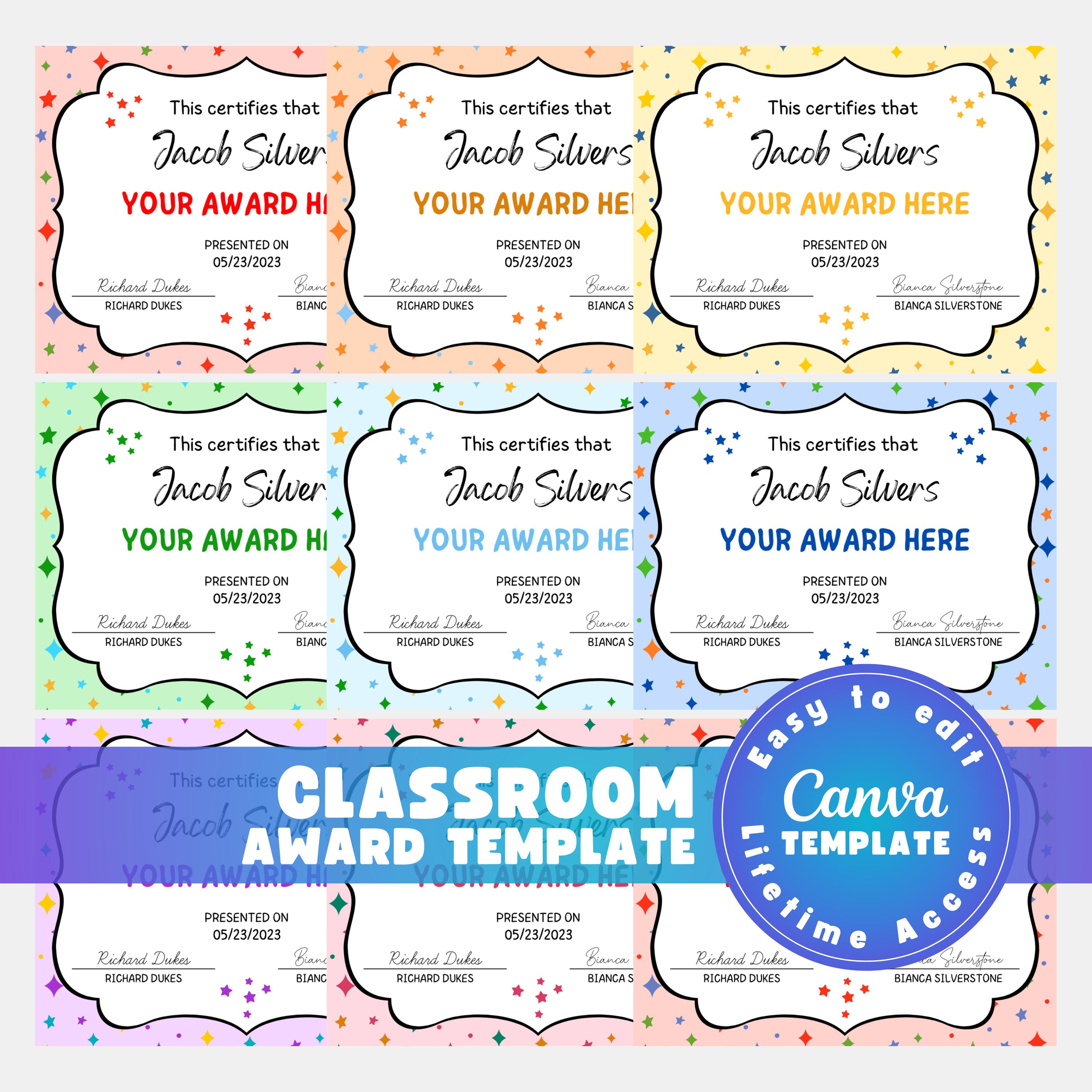 Custom School Certificate Template, Editable Classroom Award ...