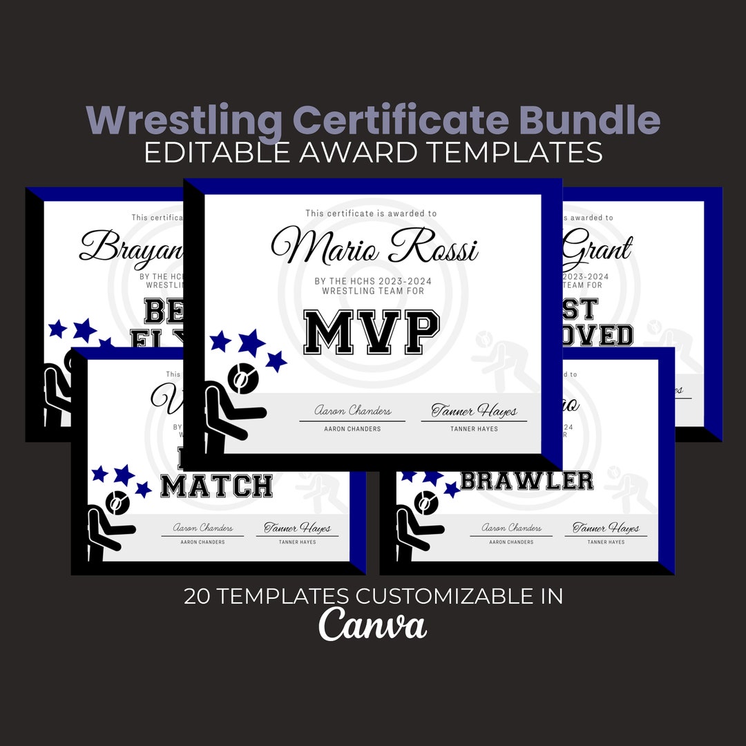 End of Season Wrestling Awards, Editable Wrestler Award Certificate ...