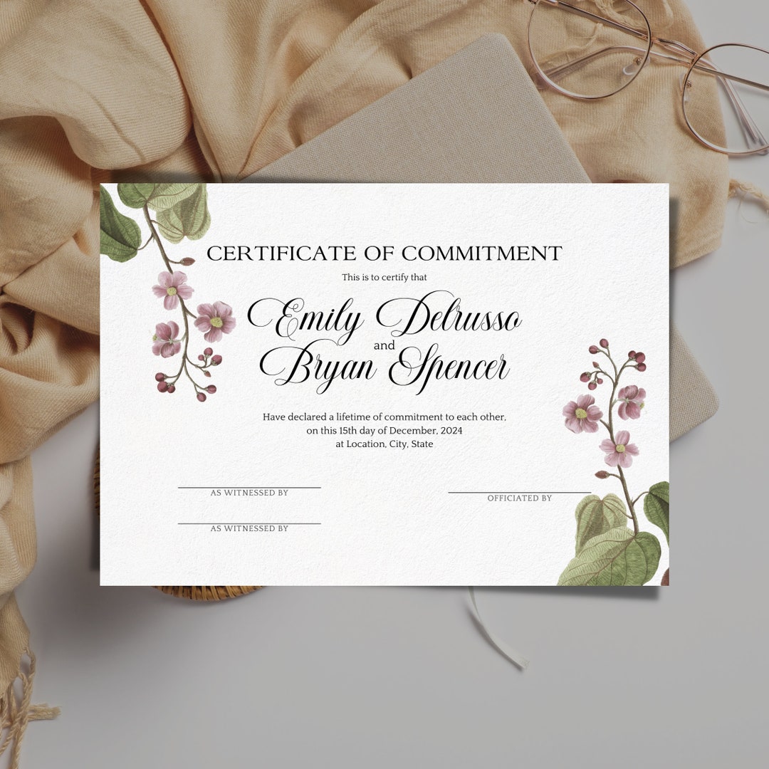Printable Commitment Certificate Template Certificate of - Etsy UK
