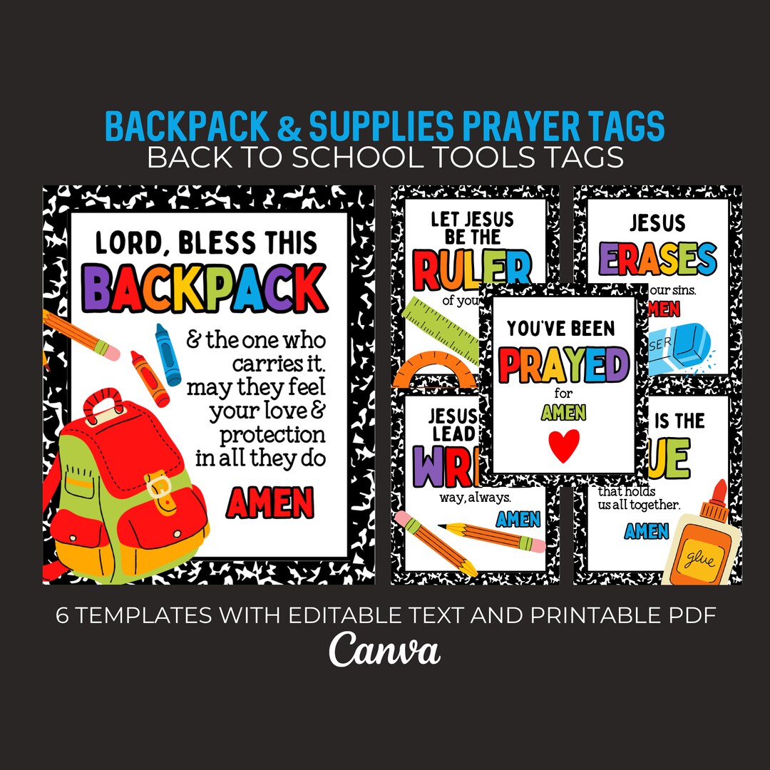 Editable Backpack Prayer Tags School Supplies Tags Supplies - Etsy