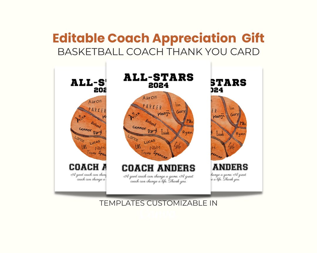 Editable Coach Appreciation Gift, Basketball Coach Thank You Card ...