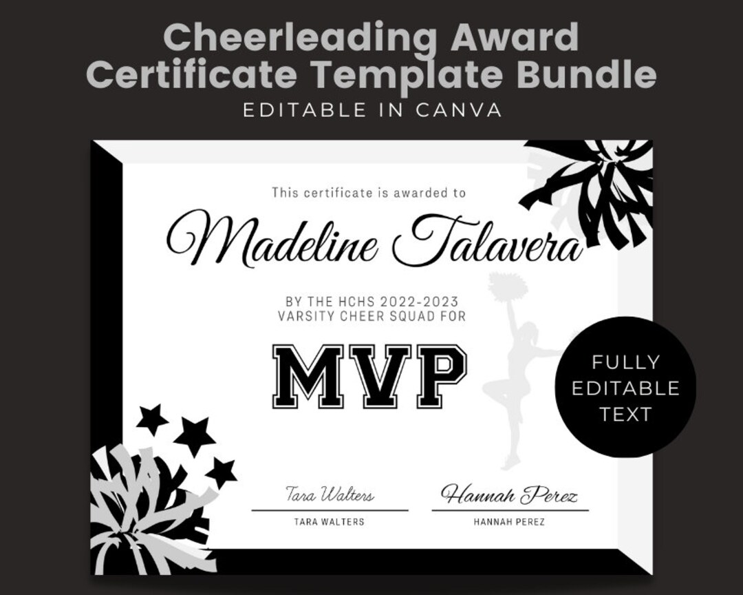 Editable Cheerleading Certificate, Cheer Squad Team Party Awards ...