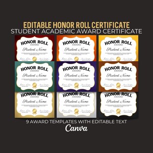 Editable School Honor Roll Certificate Classroom Academic - Etsy