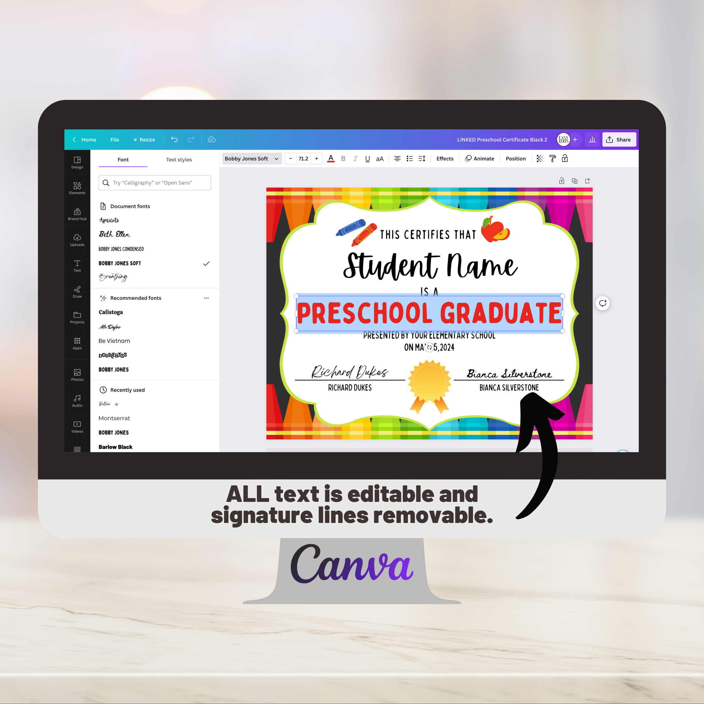 Editable Preschool Award Elementary PRE-K Classroom Award Certificate ...